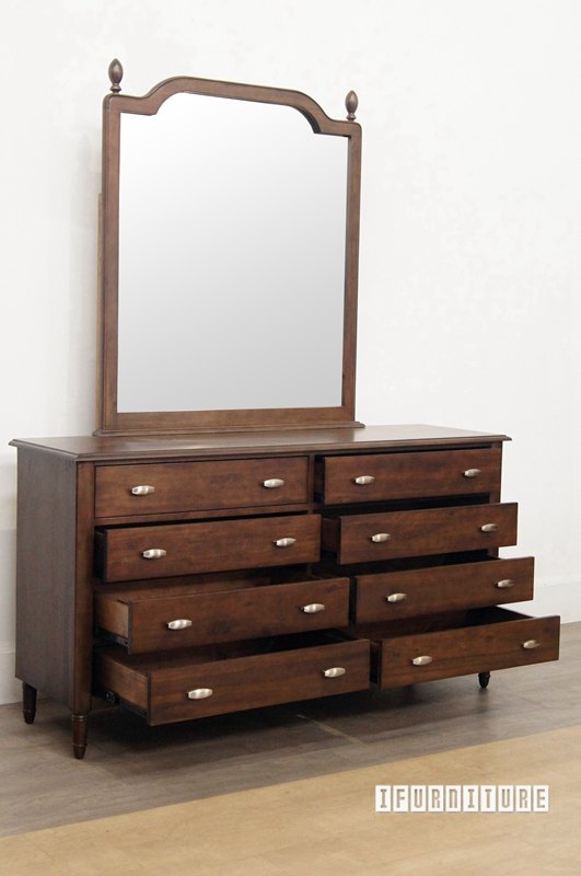 PRAGUE 8-Drawer Silver Wattle Timber Dresser with Mirror