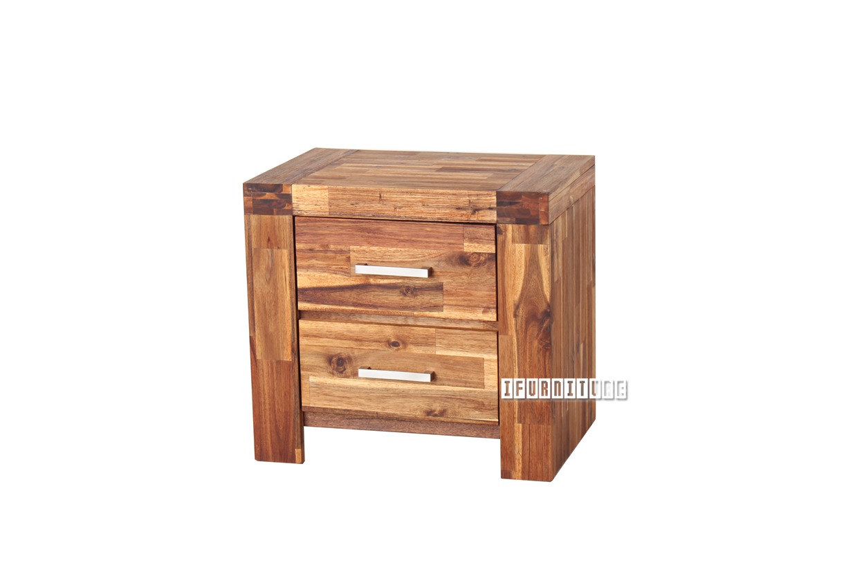 PHILIPPE Acacia Wood 2-Drawer Bedside Table (Rustic Java Colour)