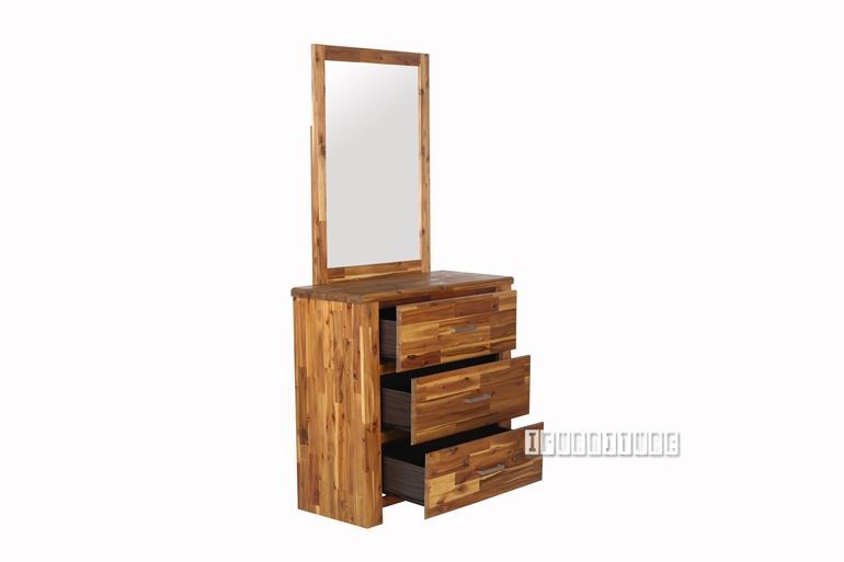 SARA 3-Drawer Solid Acacia Wood Dresser with Mirror