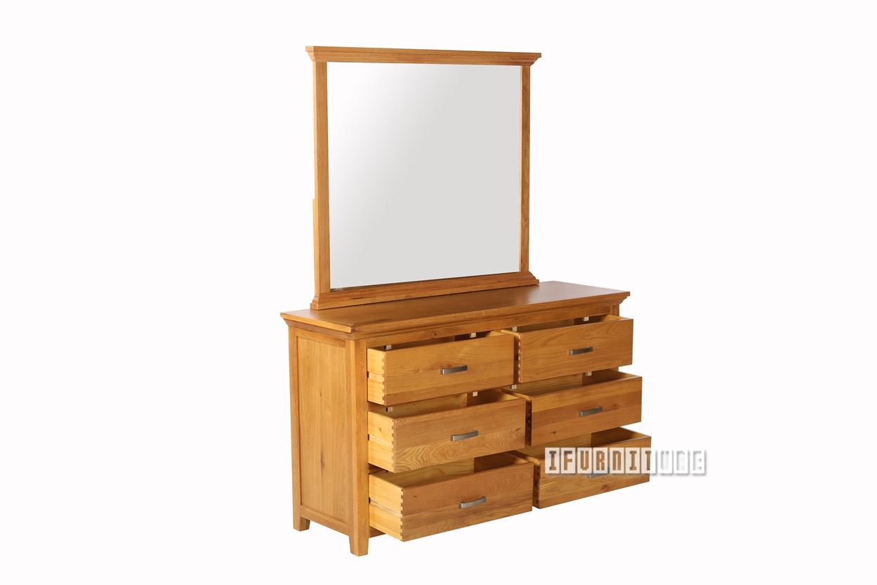 NOTTINGHAM 6-Drawer Dressing Table with Mirror (Solid Oak)
