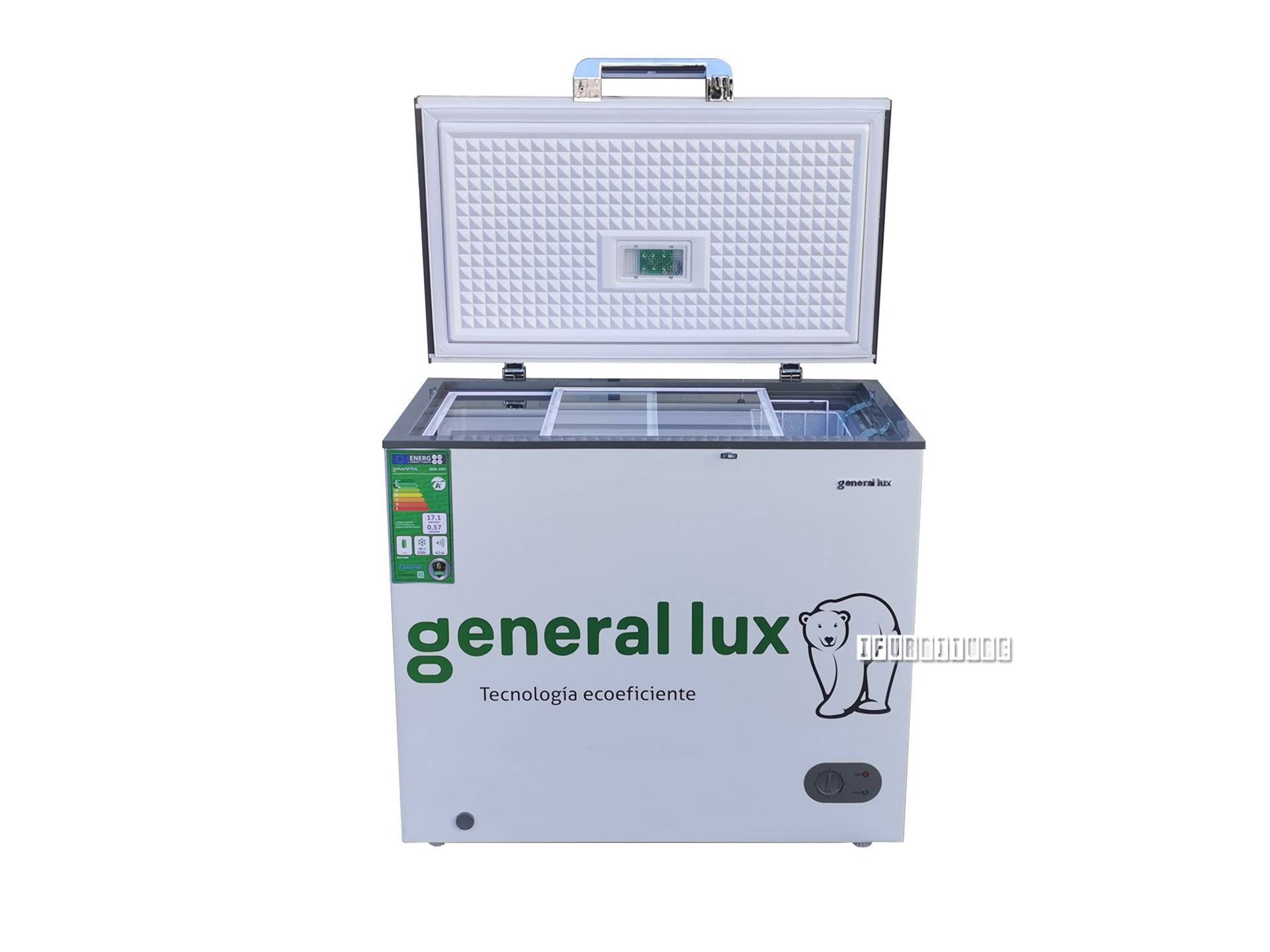 GENERAL LUX 200L CHEST FREEZER WITH LED LIGHT, GLASS SHELF & LOCK GLUX ...