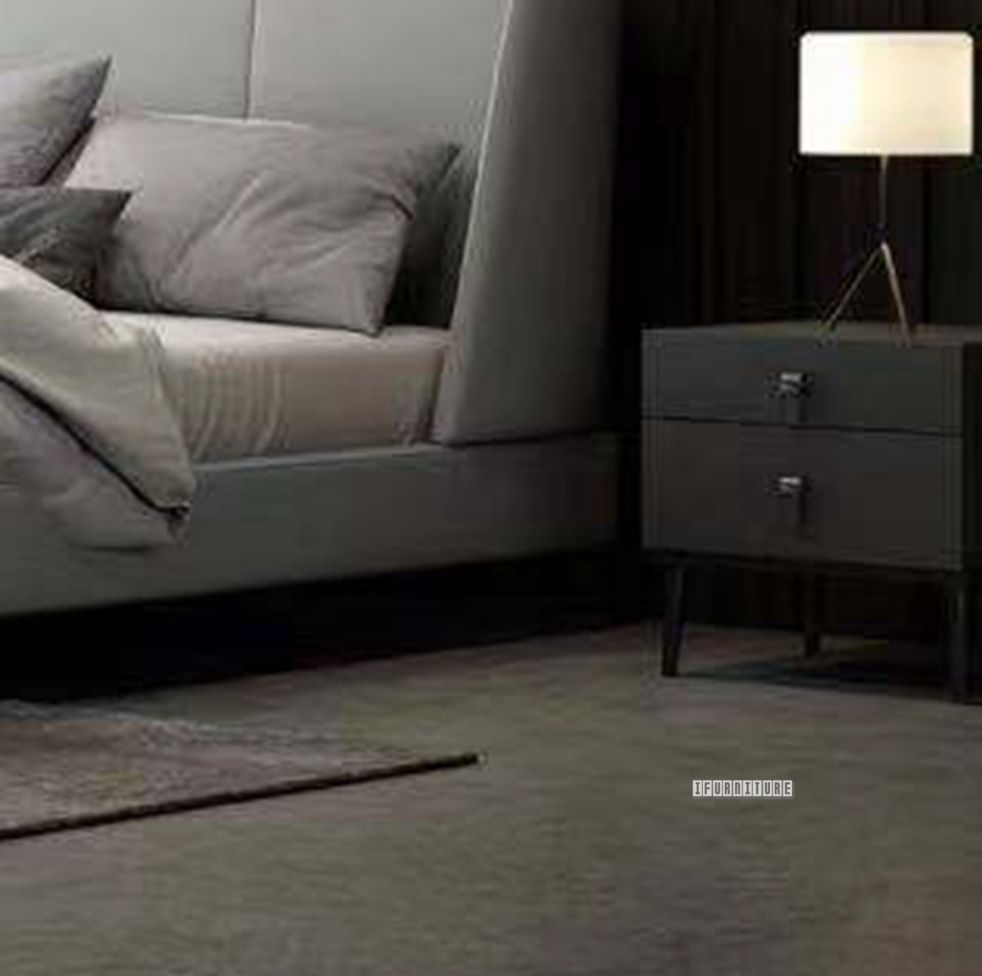 LOFT 2-Drawer Leather Bedside Table (Grey)