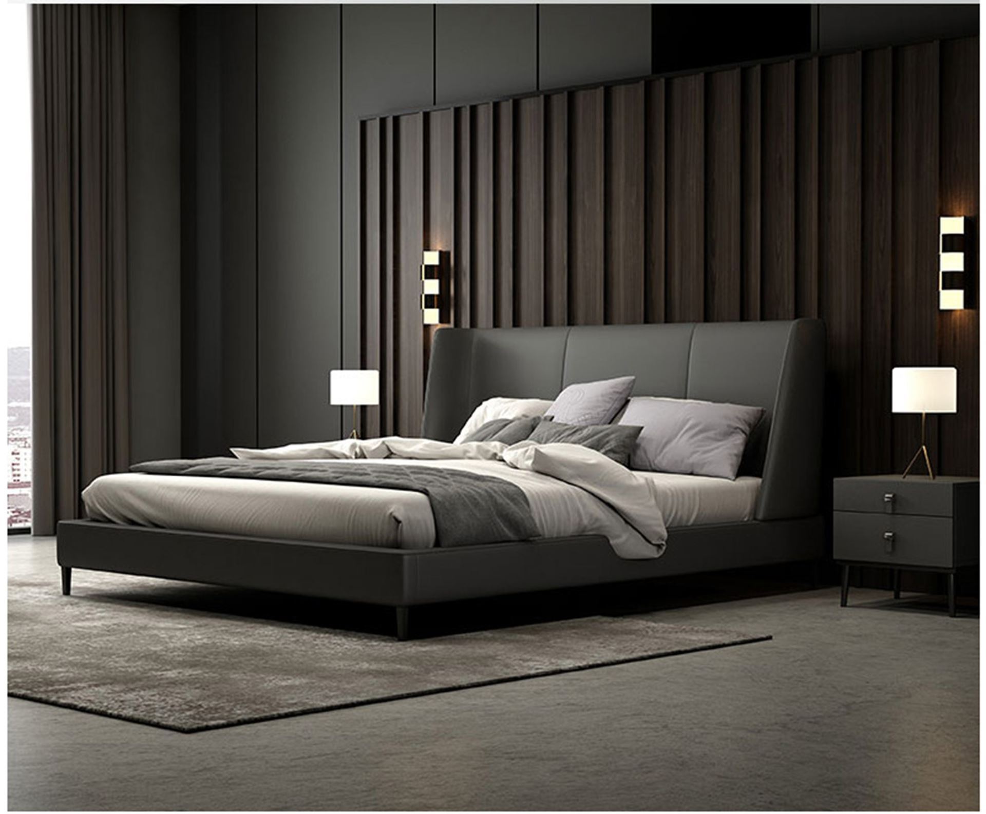 LOFT 2-Drawer Leather Bedside Table (Grey)