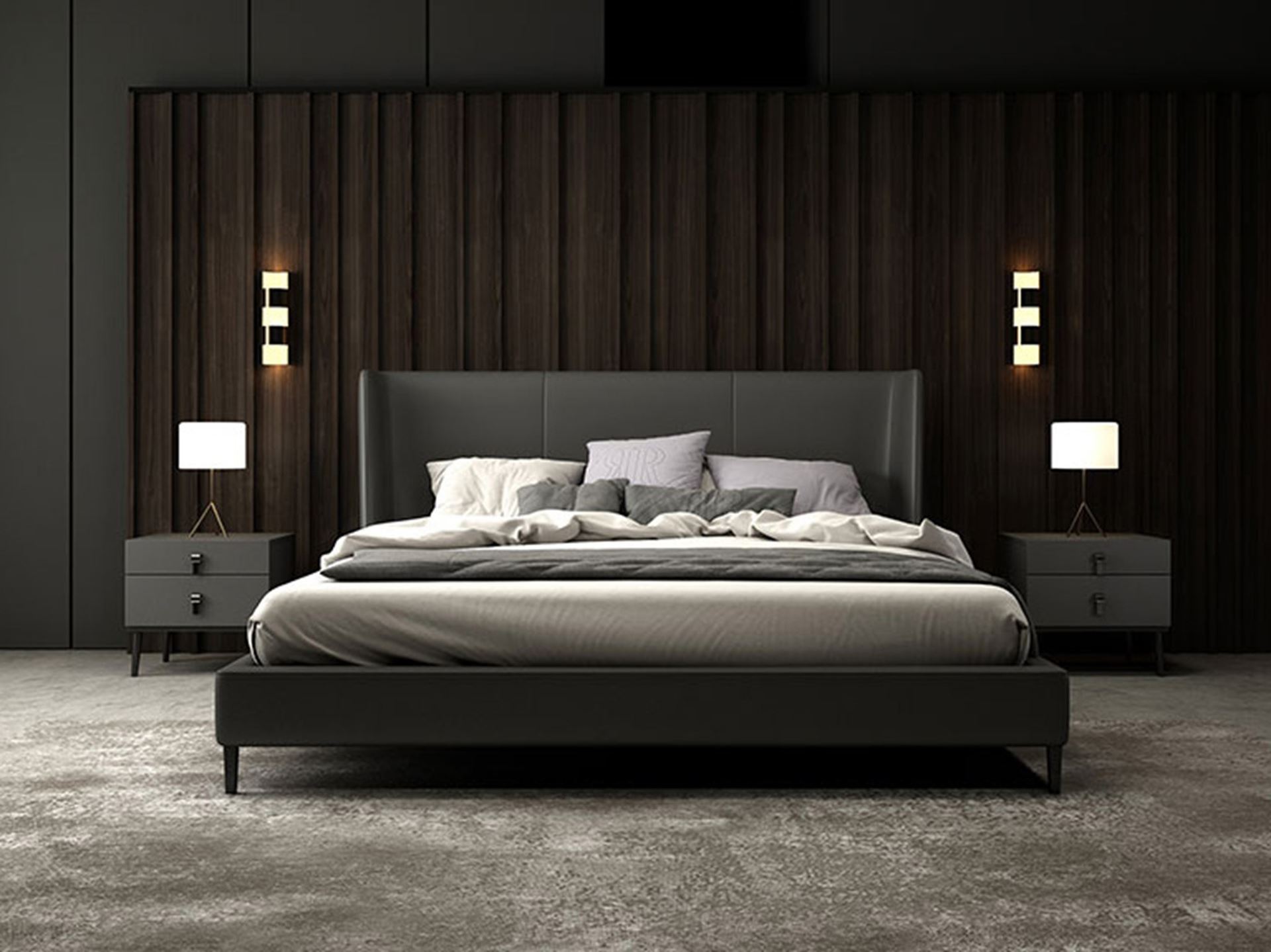 LOFT 2-Drawer Leather Bedside Table (Grey)