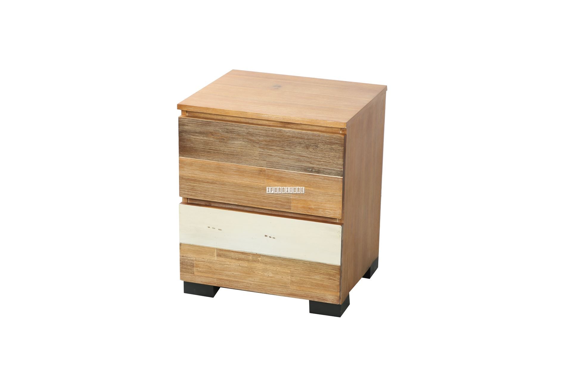 LEAMAN 2-Drawer Solid Acacia Wood Bedside Table