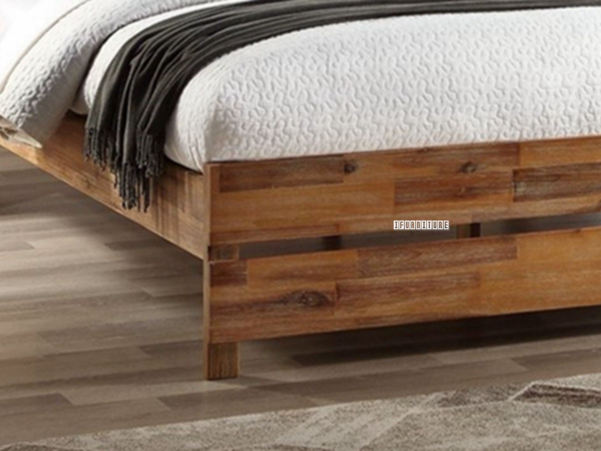 LEAMAN Solid Acacia Wood Bed Frame in Queen & King Size