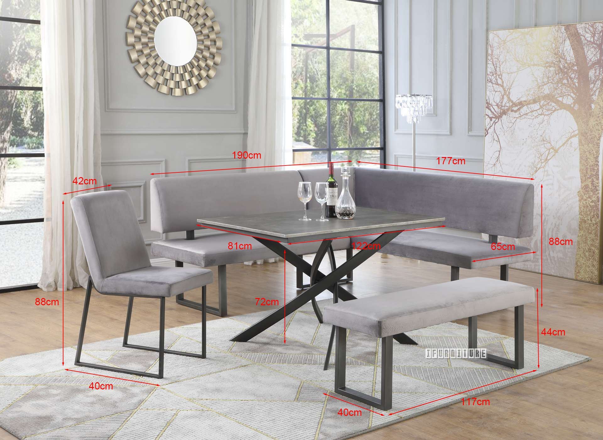 BRISTOL Dining Set with Sofa (Light Grey)