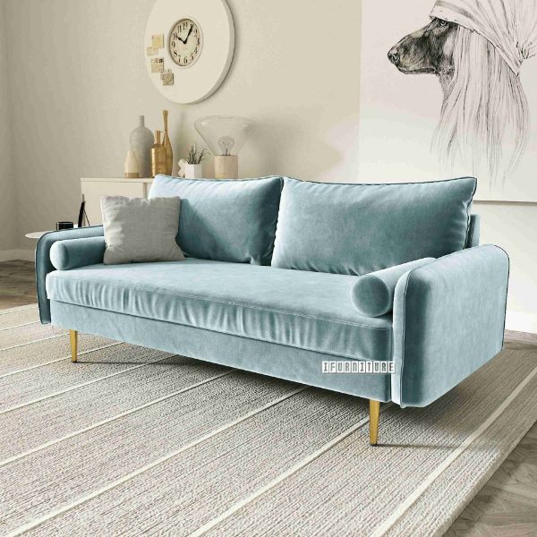 HENRY 3 Seat Sofa *Light Greyish Cyan Velvet