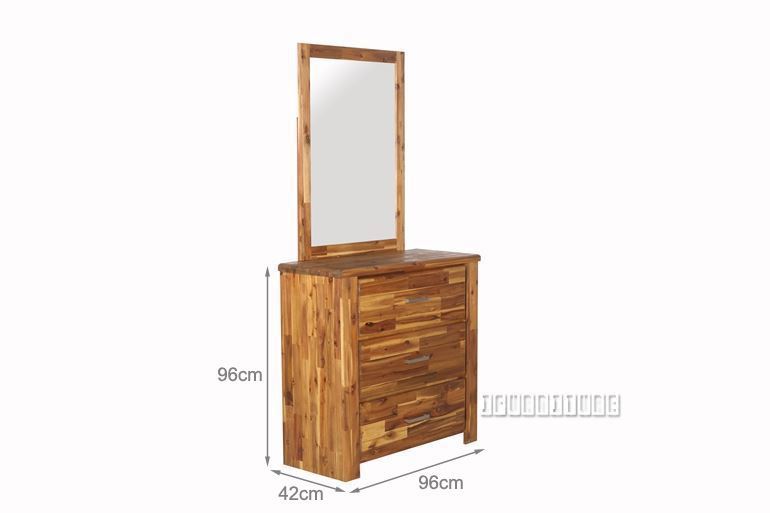 SARA 3-Drawer Solid Acacia Wood Dresser with Mirror