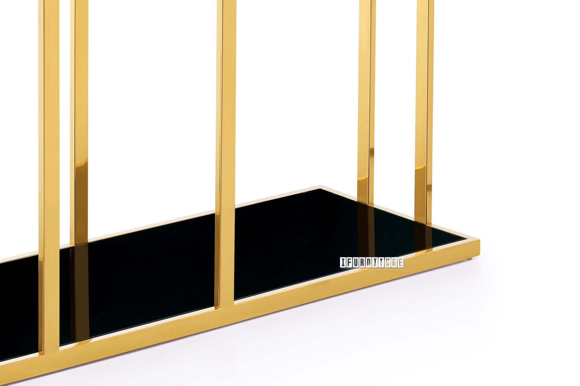 TANGO Glass Top Gold Stainless Frame Console Table (Black)