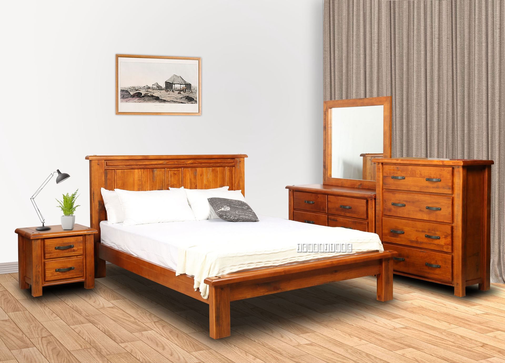 RIVERWOOD 2-Drawer Bedside Table (Rustic Pine)