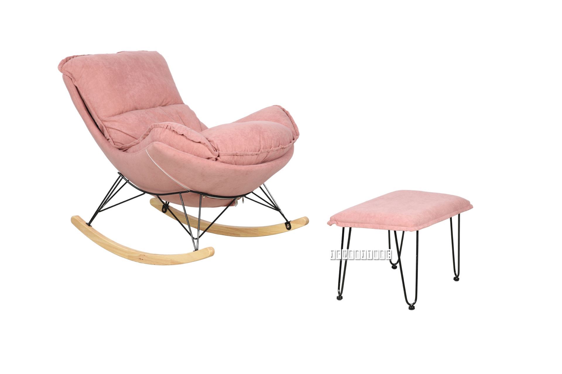 LOBSTER Fabric Rocking Chair With Footstool (Pink)