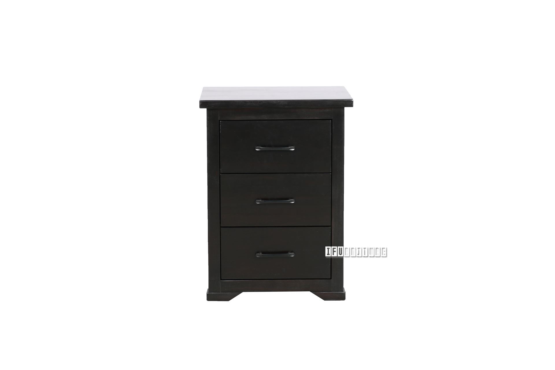 SYDNEY 3DRW Solid Pine Bedside Table (Dark Chocolate)