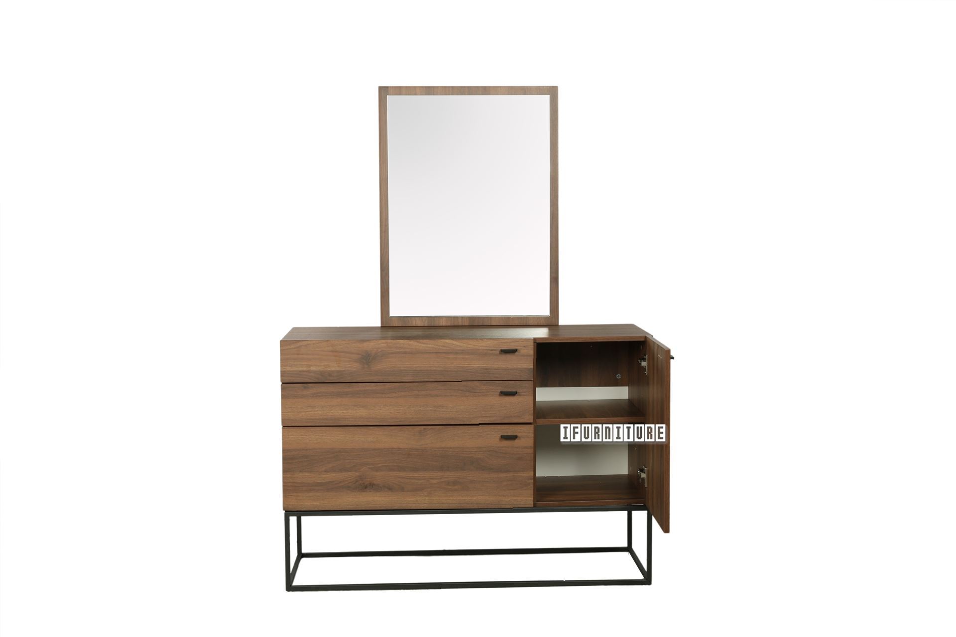 PARKER 3 DRW 1 DR Dressing Table with Mirror (Walnut)