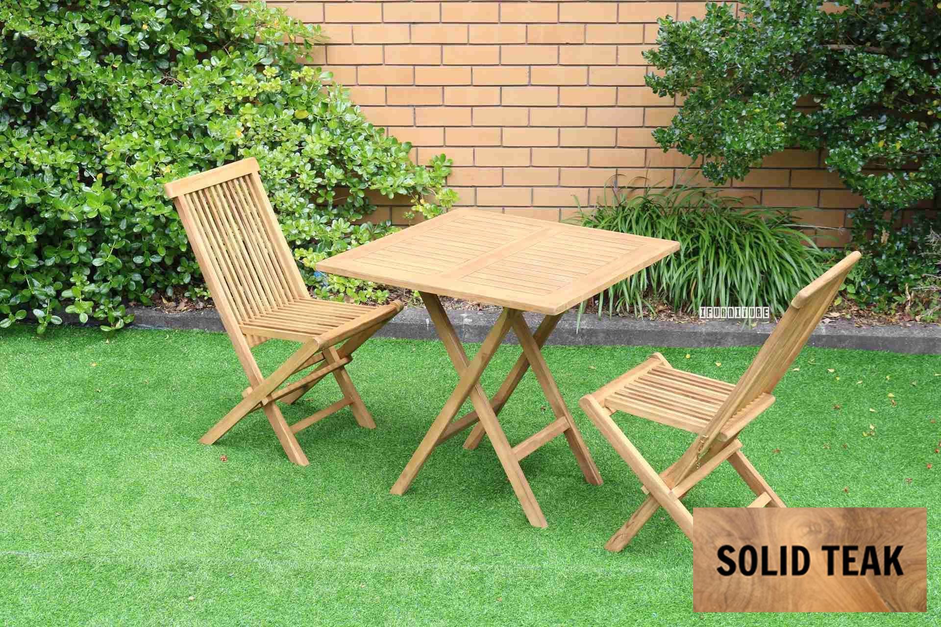 BALI Outdoor Solid Teak Wood D80 Square 3PC/5PC Dining Set