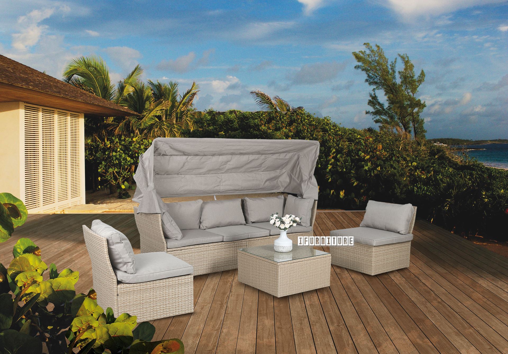 LAVAL Outdoor Modular Lounge Canopy Sofa Set with Adjustable Coffee ...