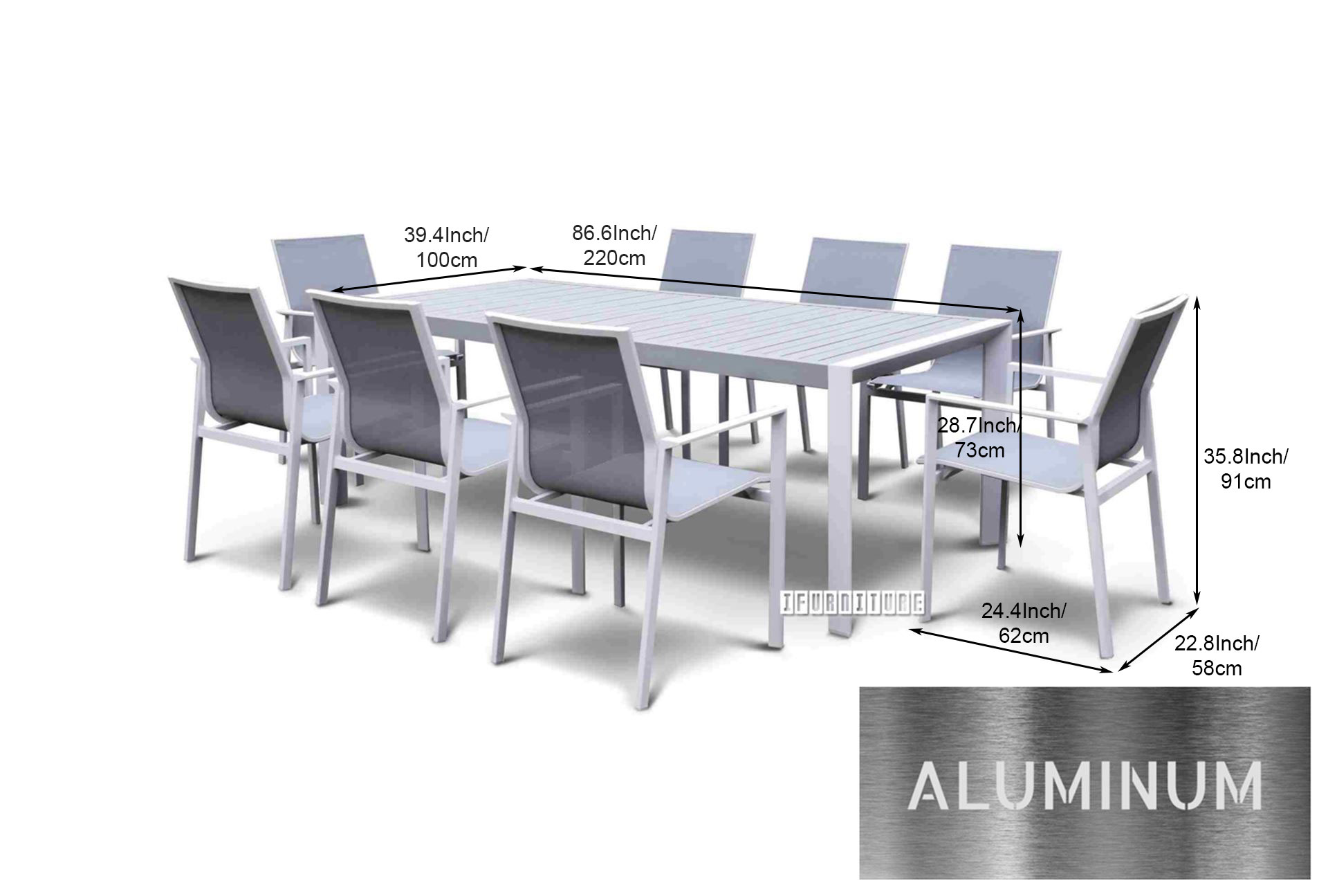 CARDIFF 220*100 9PC Aluminum Dining Set