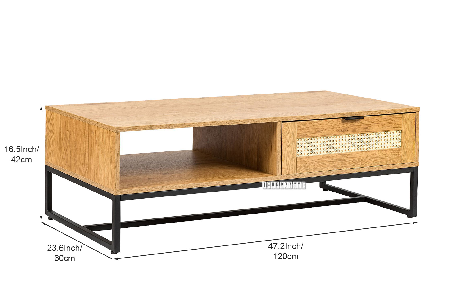 SAILOR 120 1 DRW Coffee Table with Rattan (Oak Colour)