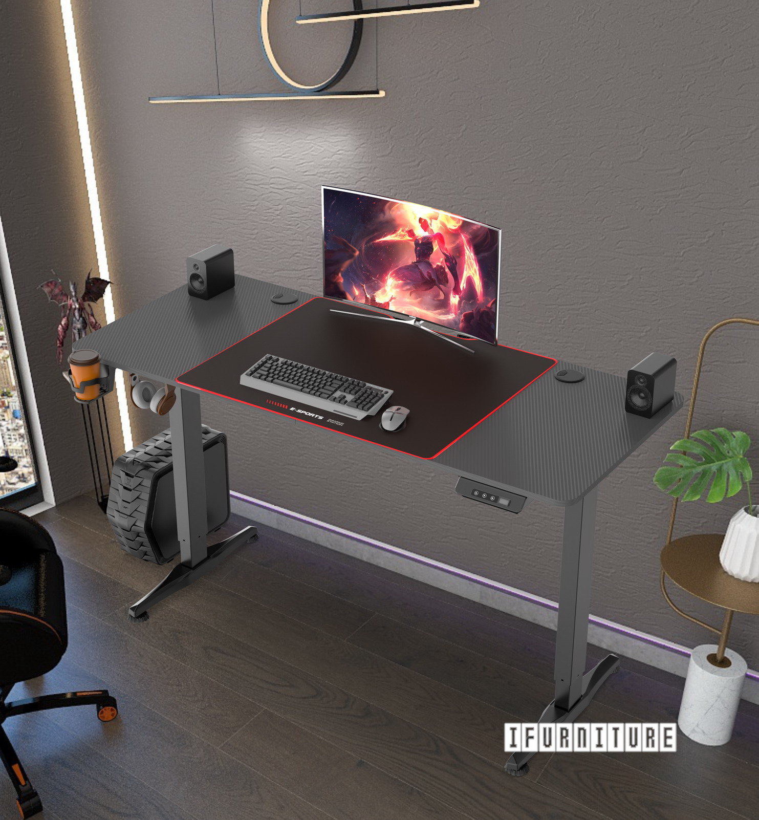 MATRIX 140 Height Adjustable Straight Desk with Jumbo Mouse Pad (Carbon ...