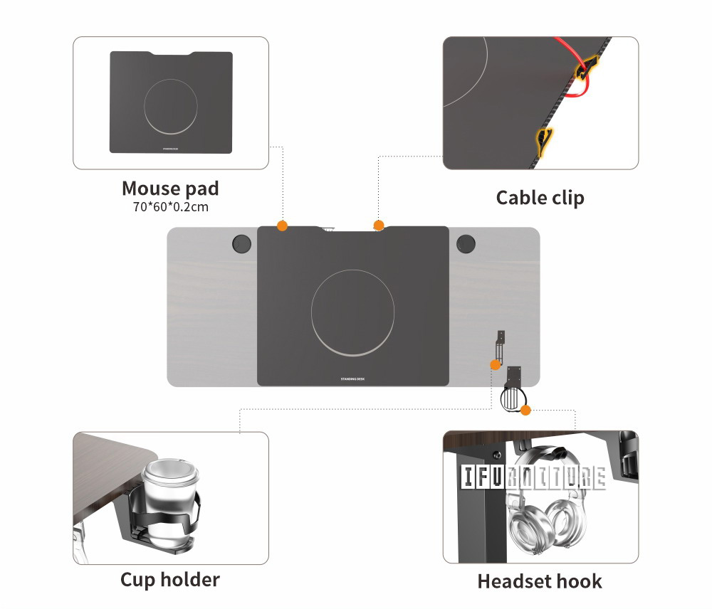 MATRIX 140 Height Adjustable Straight Desk with Jumbo Mouse Pad (Carbon ...