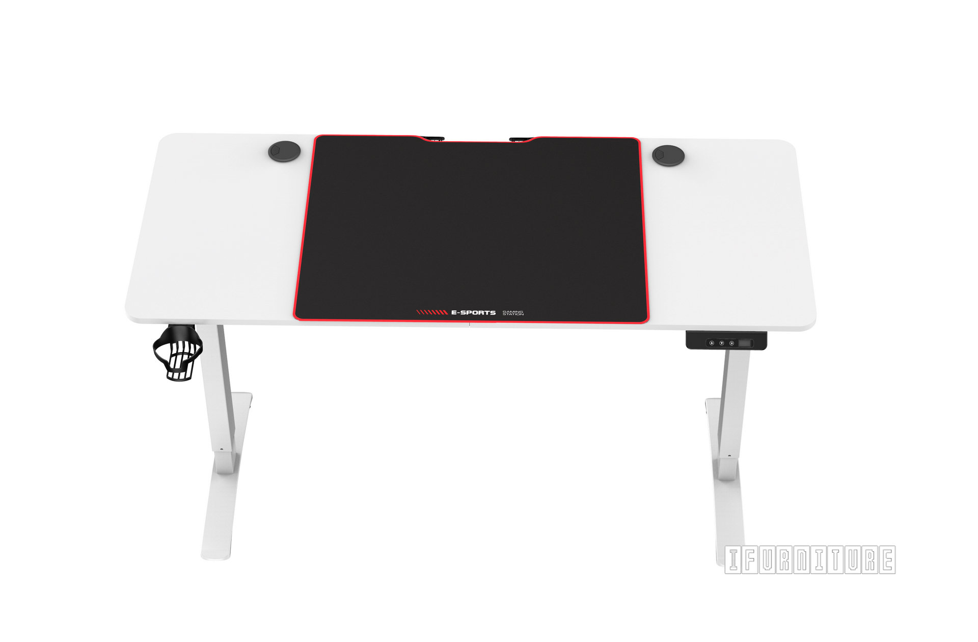 MATRIX 140 Height Adjustable Straight Desk with Jumbo Mouse Pad (White)