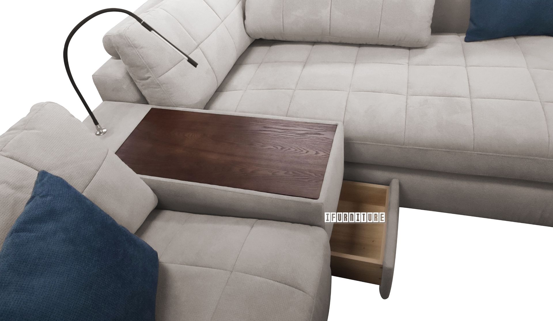 WESTPORT Fabric Corner Sofa with Light and Console (Beige)