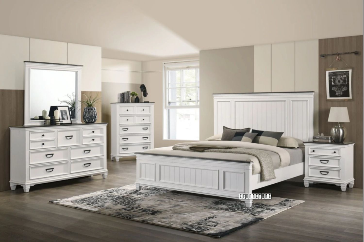 CHARLES Bed Frame in Queen/Super King Size (White & Grey)