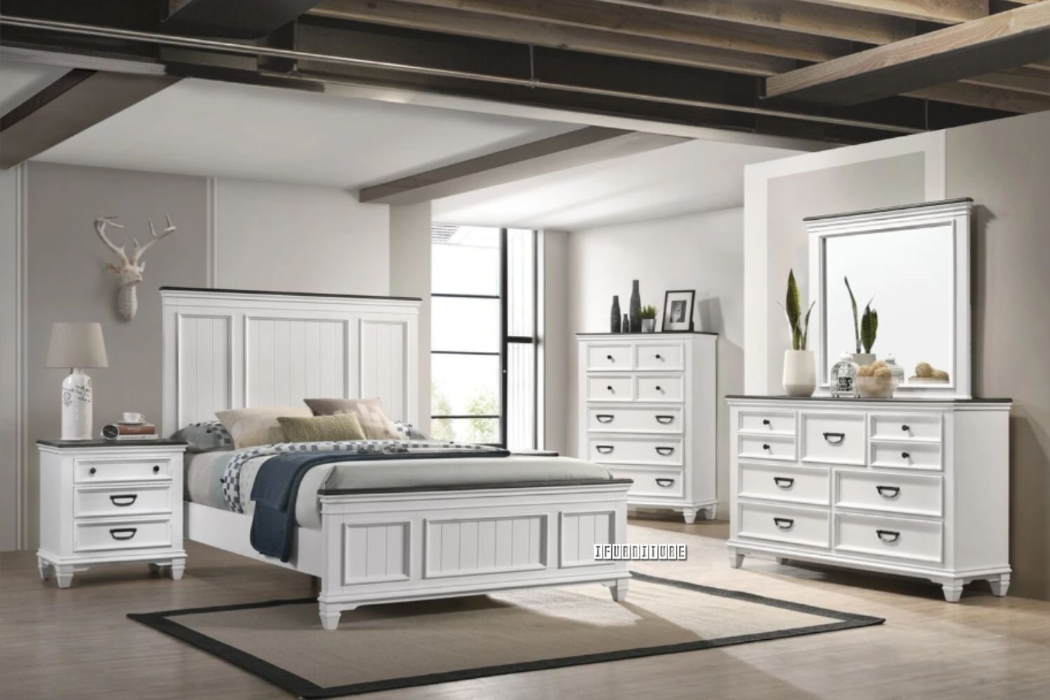 CHARLES 4PC/5PC/6PC Bedroom Combo in Queen/Super King Size (White & Grey)