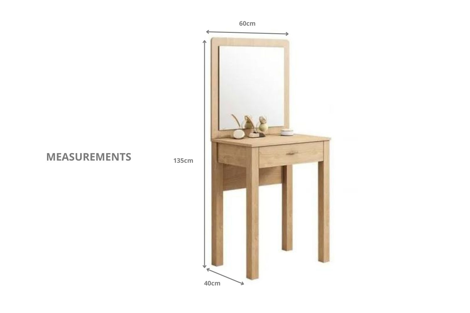 YORU Japanese Dressing Table with Mirror and Stool