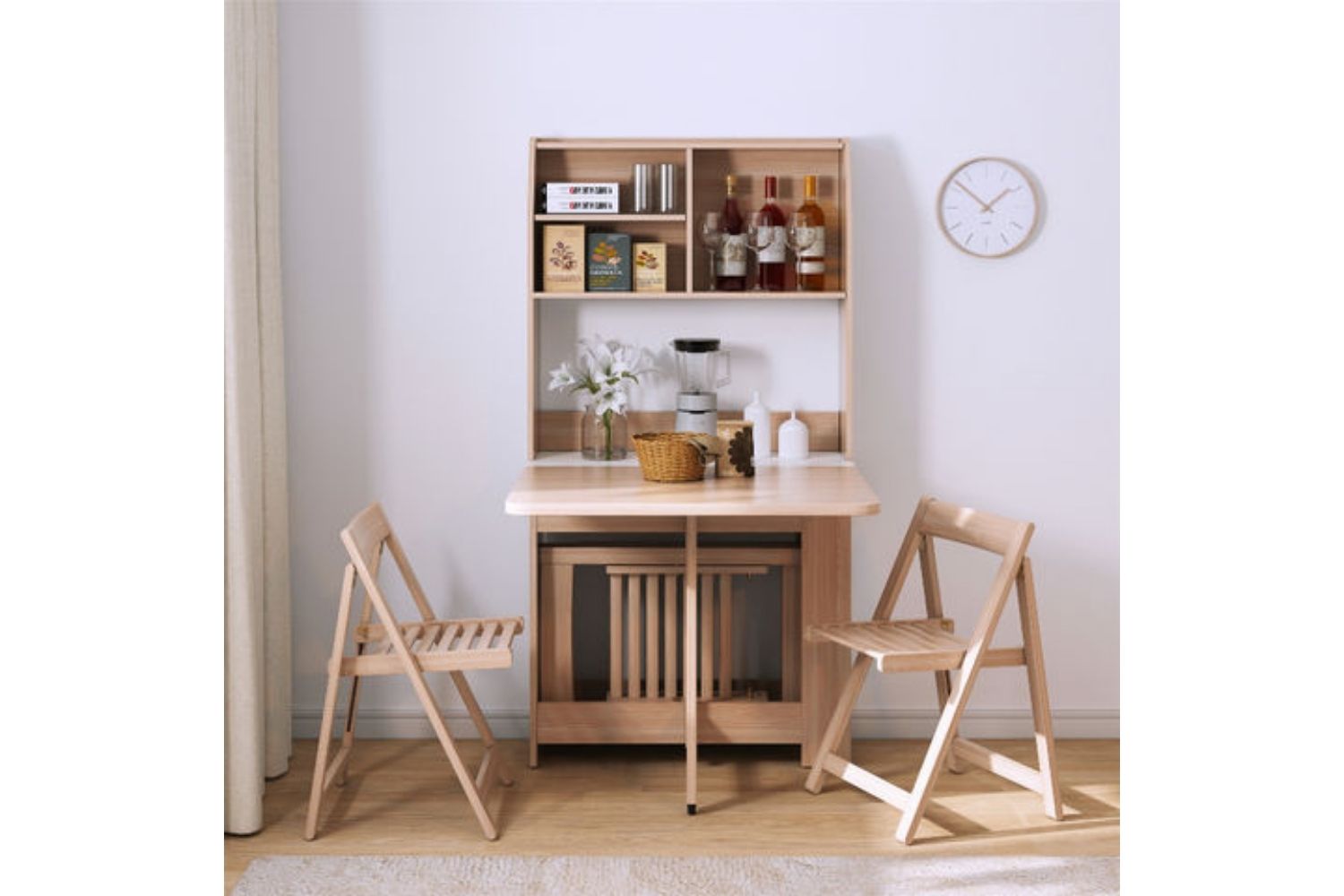 HANSON Foldable Dining Table with Cabinet Shelf