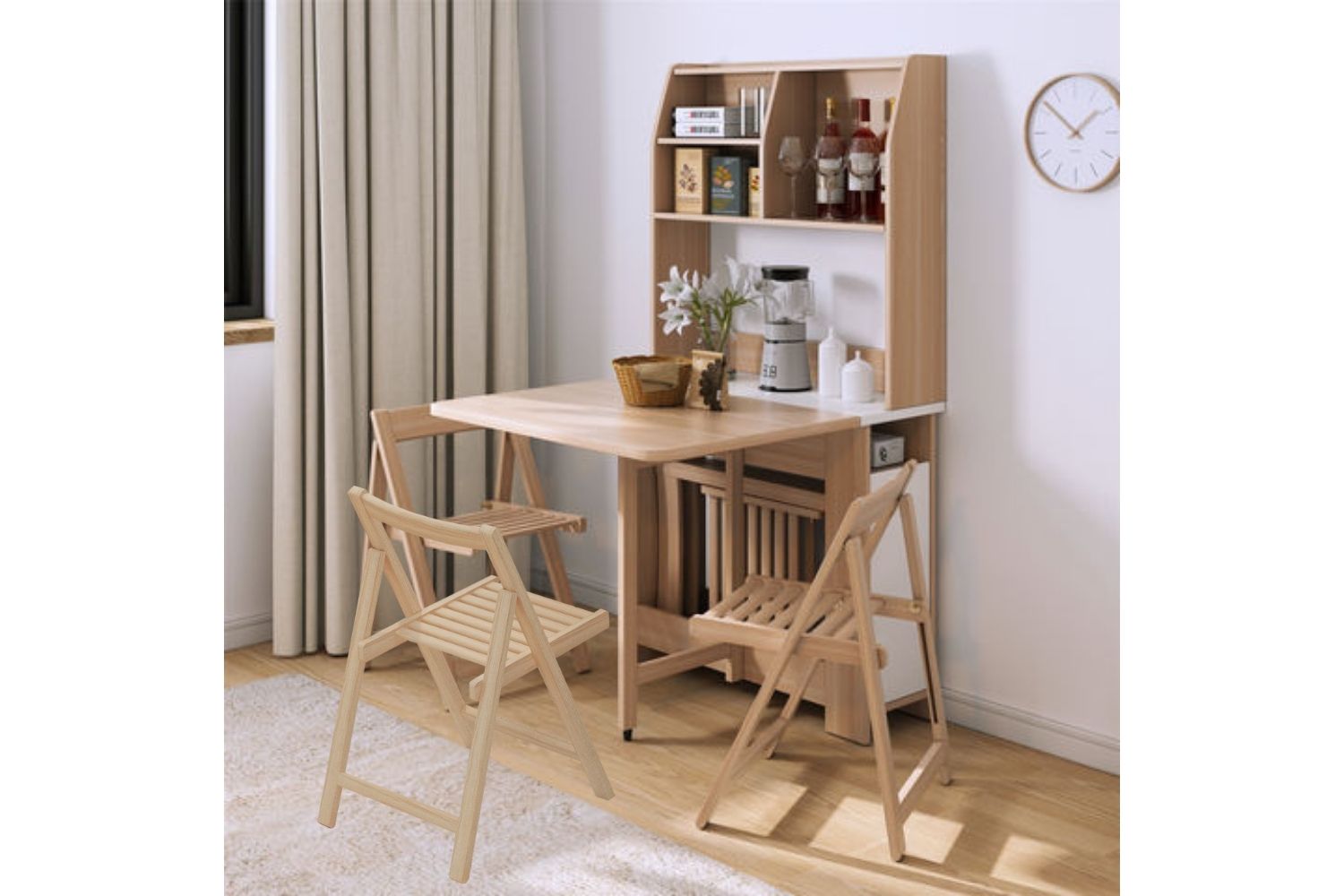 HANSON 3PC/4PC Foldable Dining Set with Cabinet Shelf