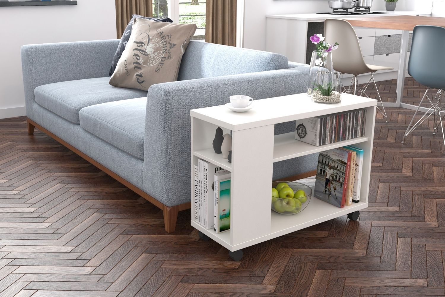 LUNA 80 Mobile Side Table (White)