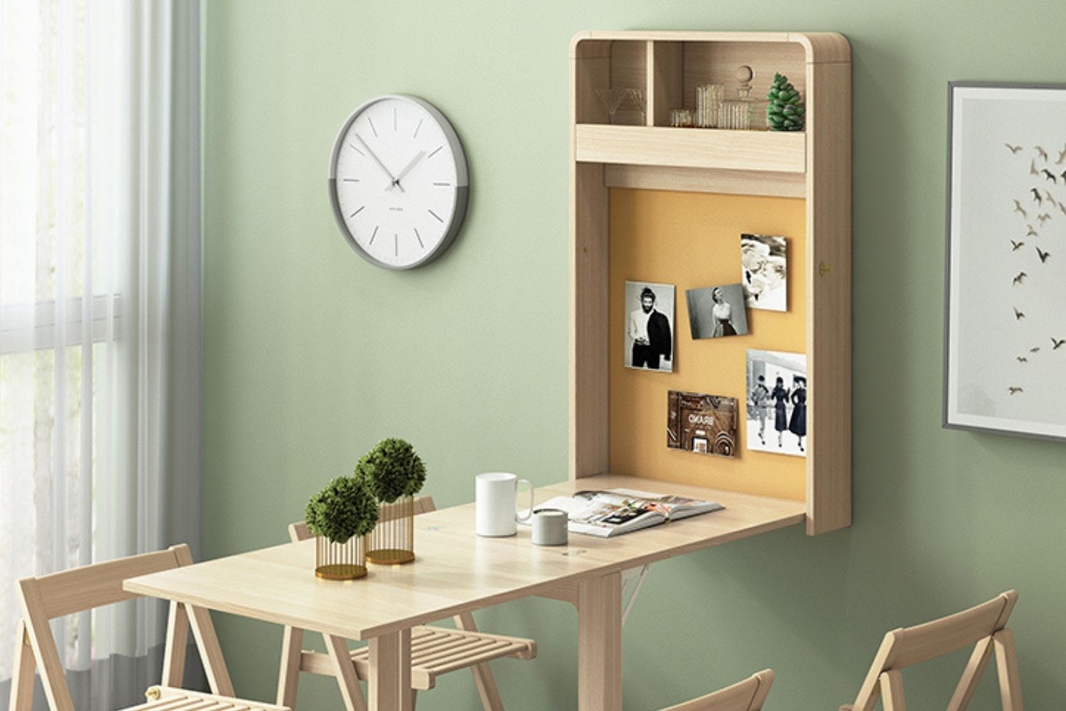RYLER Wall Mounted Drop Down/Foldable Dining Table with Pushpin Board ...