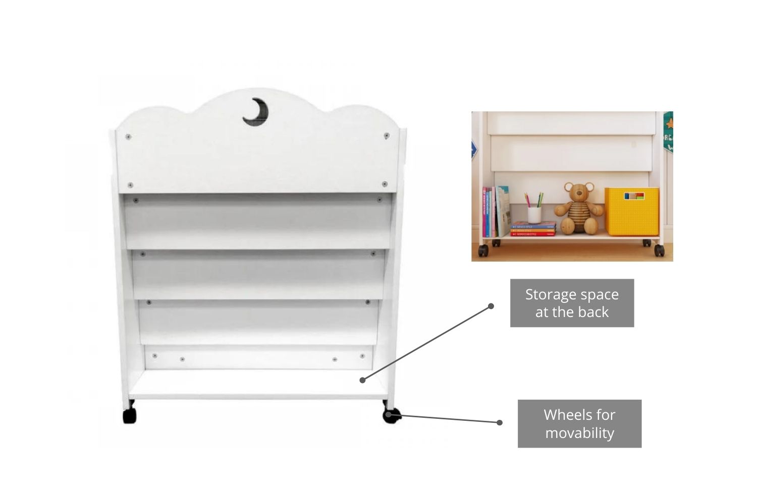KAYLA Multiple Layers Children Storage Bookshelf with Wheels (White)
