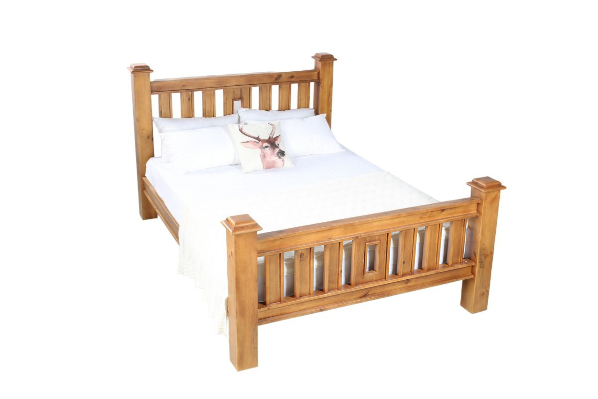 COTTAGE HILL Solid Pine Bed Frame in Queen Size (Antique Oak Colour)