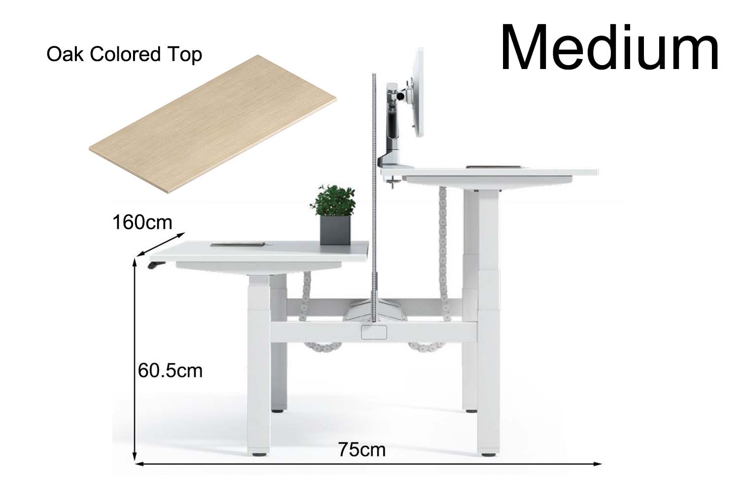 UP1 BACK-TO-BACK DUAL ADJUSTABLE DESK SYSTEM *WHITE COLOUR FRAME