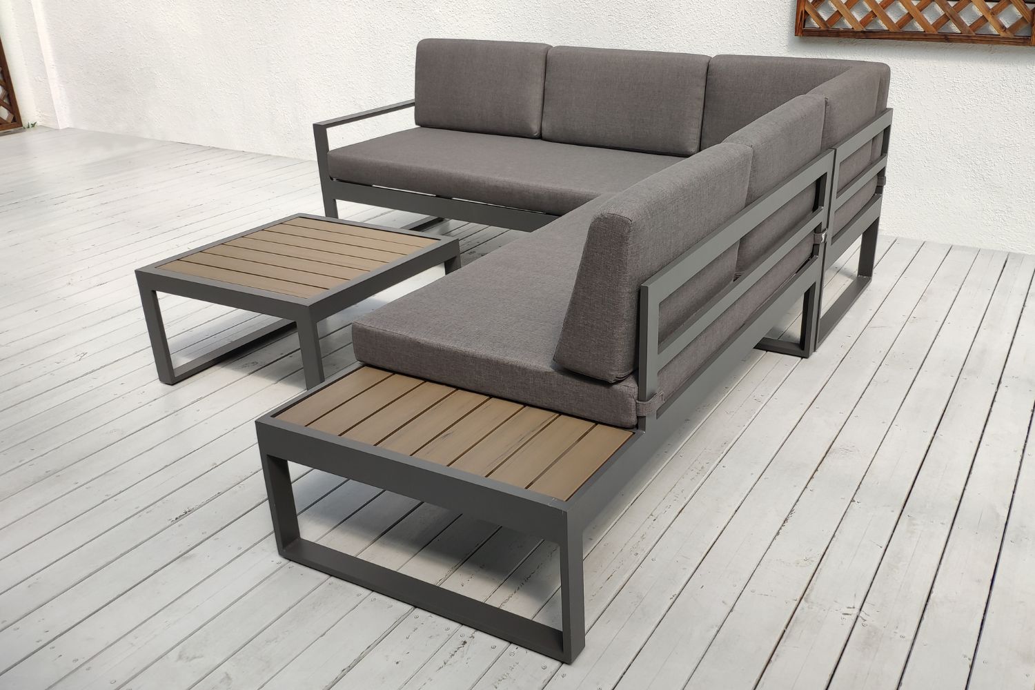 BELMOND Aluminium Sectional Outdoor Lounge Sofa Set (Dark Grey Cushions ...