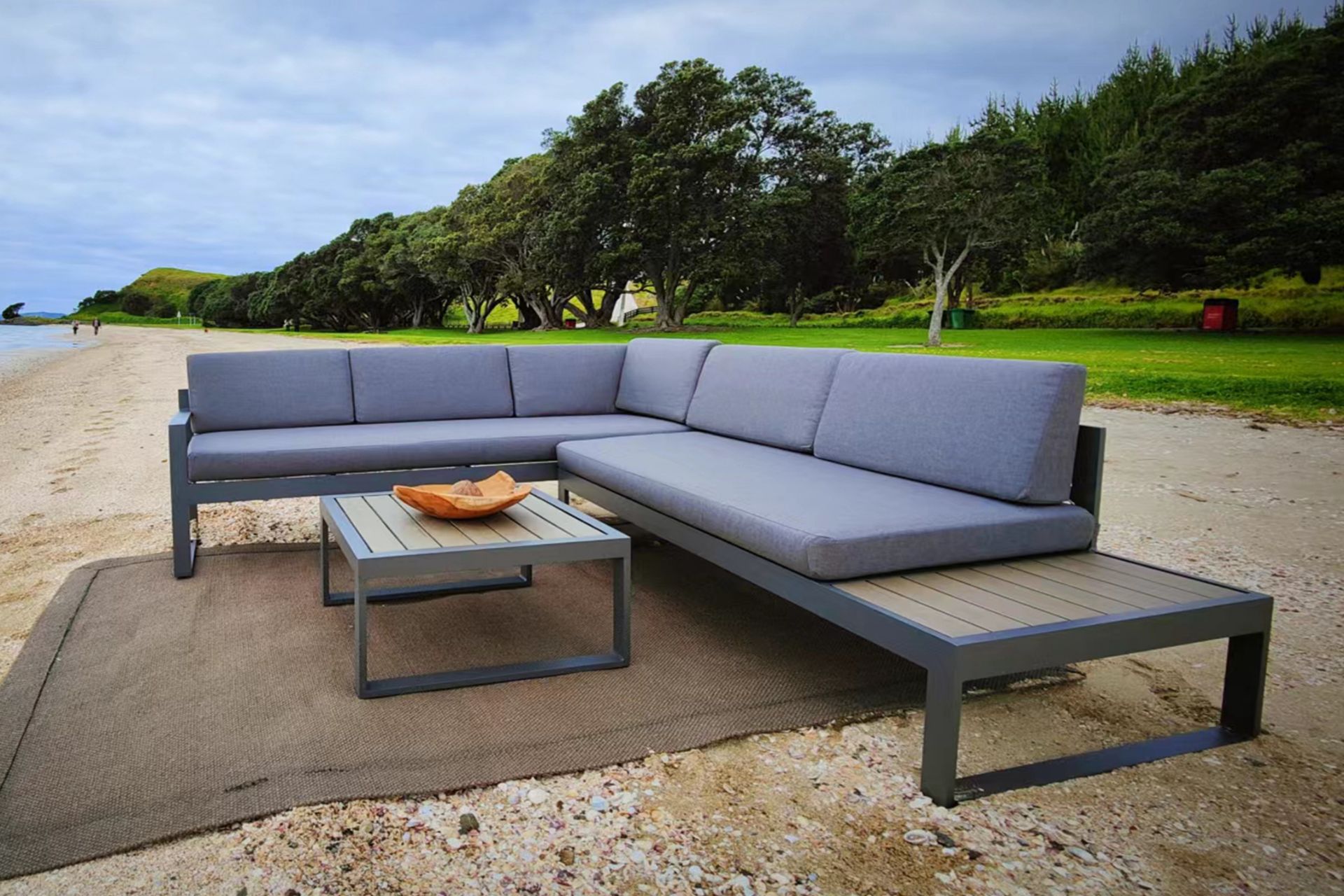 BELMOND Aluminium Sectional Outdoor Lounge Sofa Set (Dark Grey Cushions ...