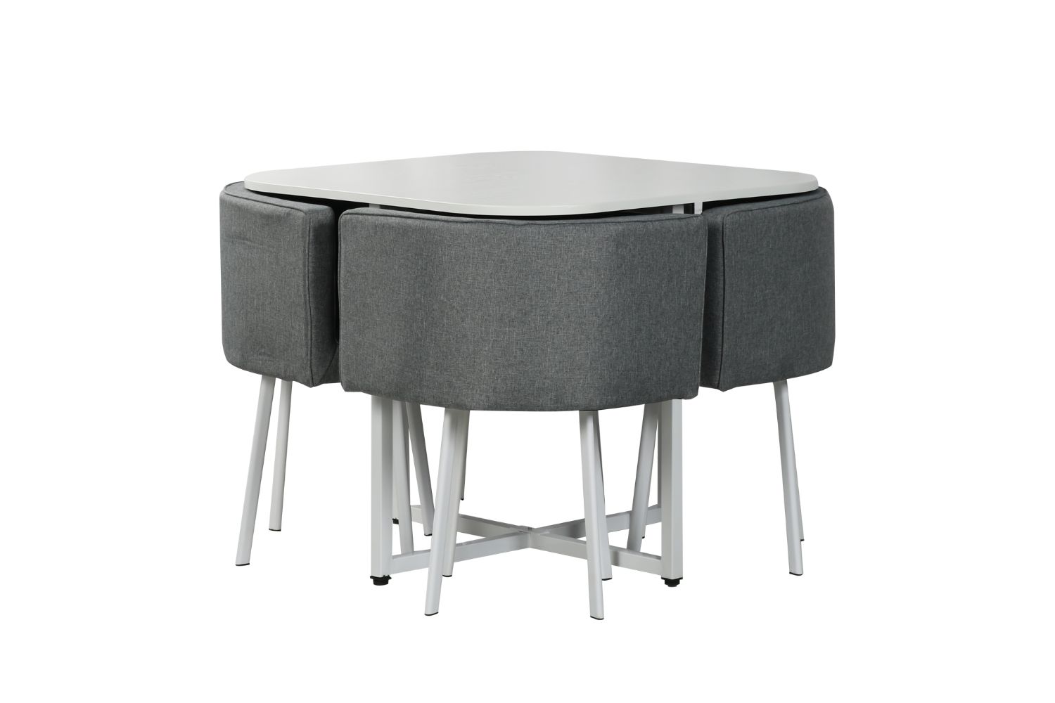 FREEMAN Space Saver 5PC Dining Set (White Table + Grey Chairs)