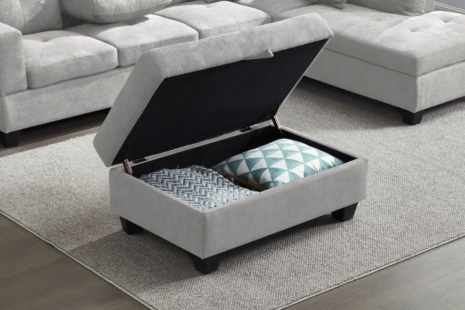 NEBULA Sectional Sofa with Storage Ottoman & Drop-Down Console (Light Grey)