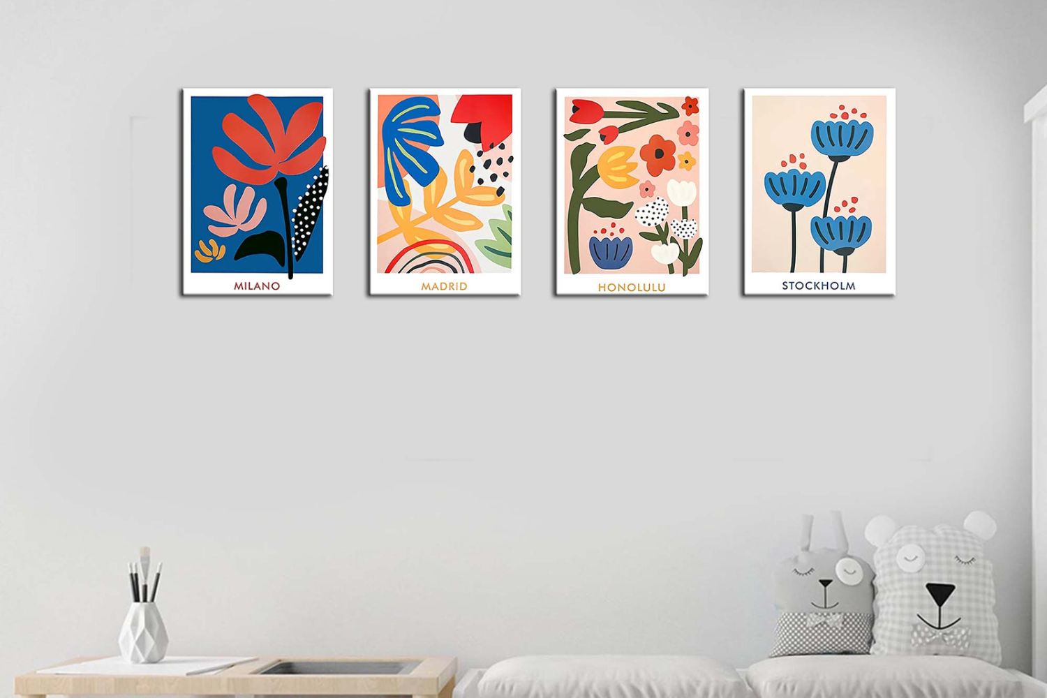 FLOWER MARKETS - Frameless Canvas Print Wall Art (40cmx30cm) (4 Panels)