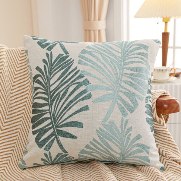 PALM LEAVES 3D Jacquard Pillow Cushion with Inner - Cushion 70084 Green ...