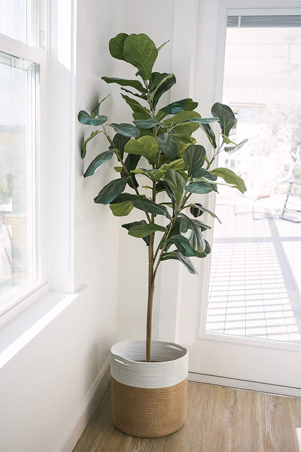 JUTE Rope Plant Basket/Storage Organiser (White & Natural)