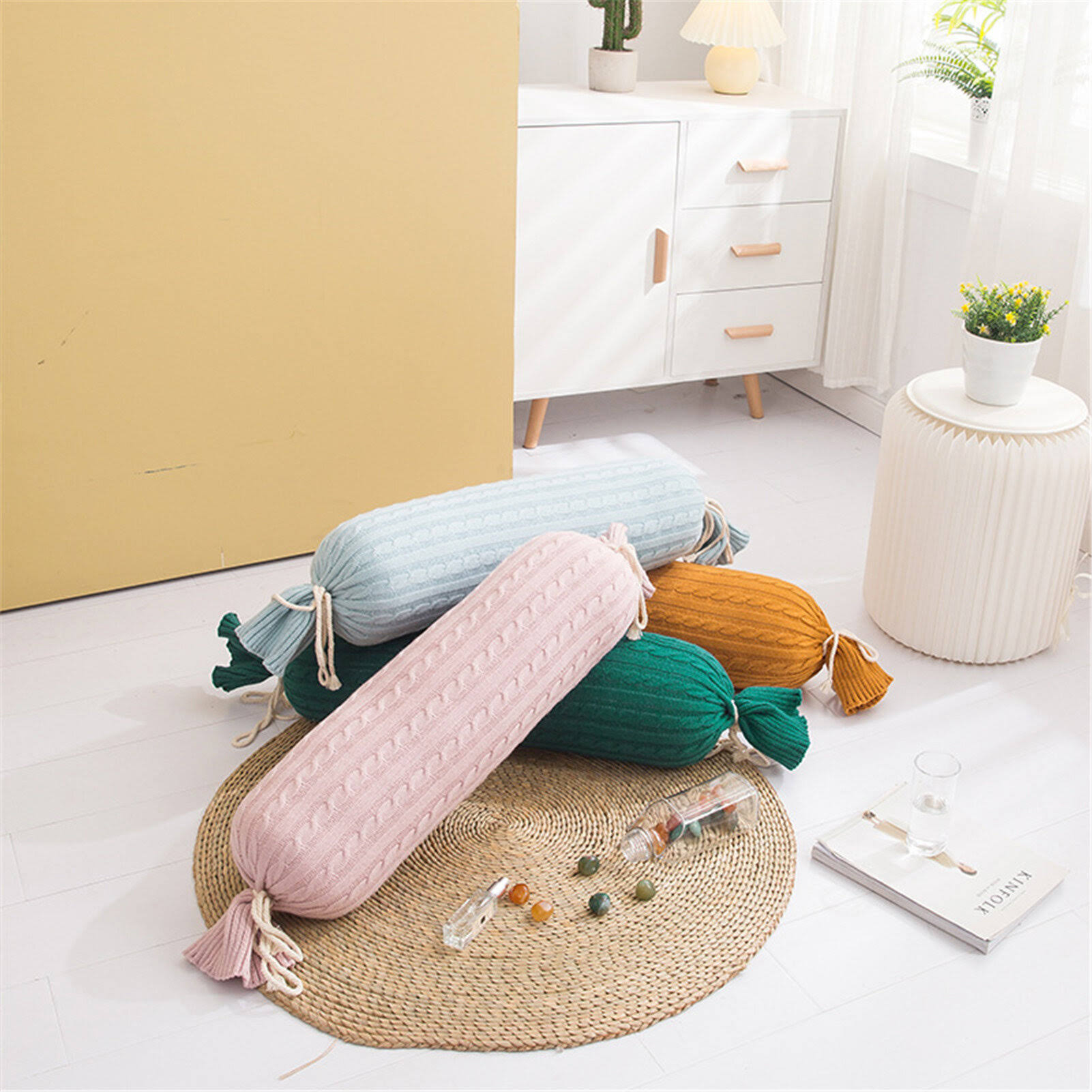 CANDY STYLE Hand-Knitted Bolster Cushion with Inner (20x20x60cm)
