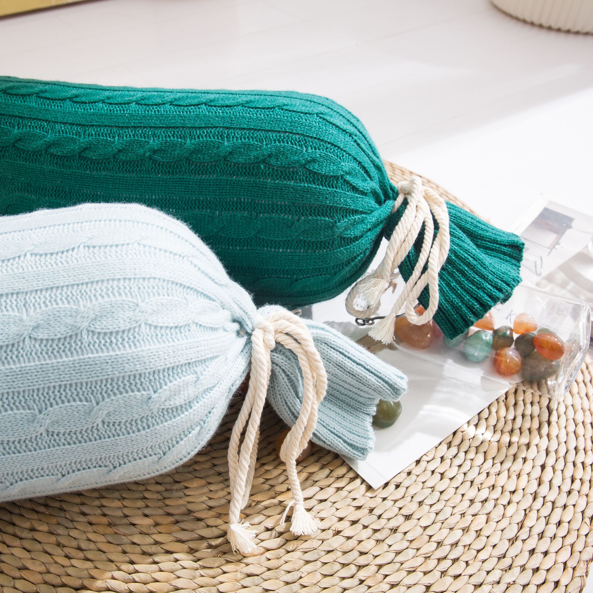 CANDY STYLE Hand Knit Bolster Cushion with Inner (20x20x60cm) - Mustard