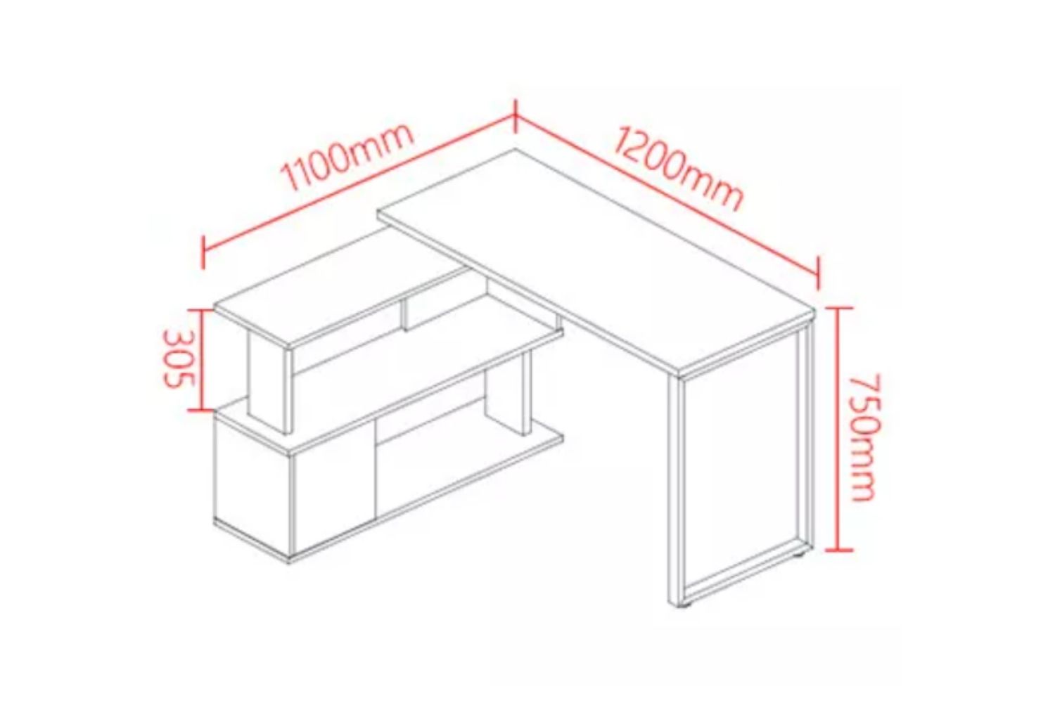 SAVANNAH Desk with Swivel Side Bookcase