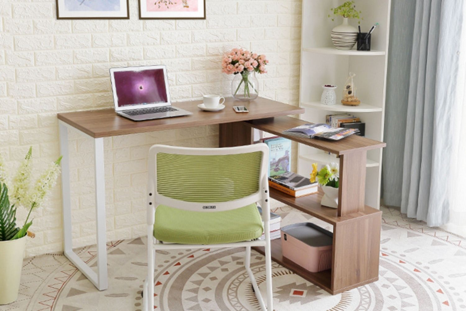 SAVANNAH Desk with Swivel Side Bookcase