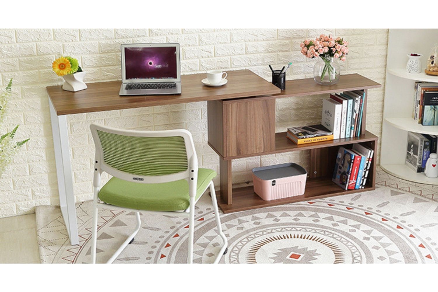 SAVANNAH Desk with Swivel Side Bookcase