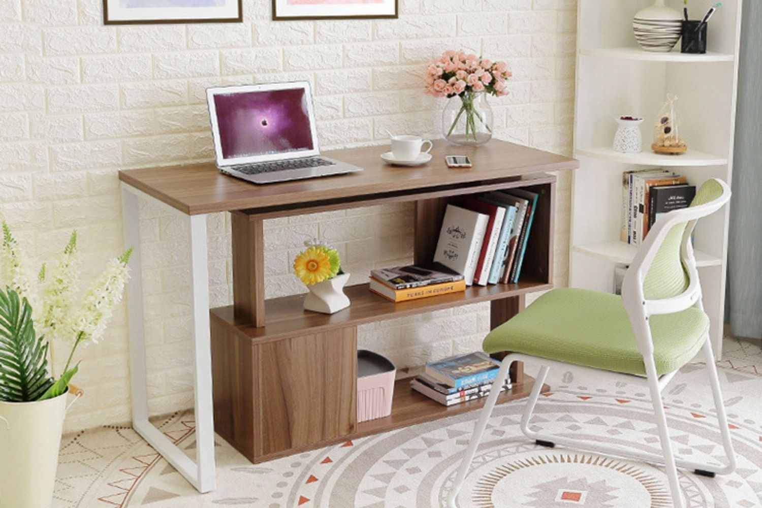 SAVANNAH Desk with Swivel Side Bookcase