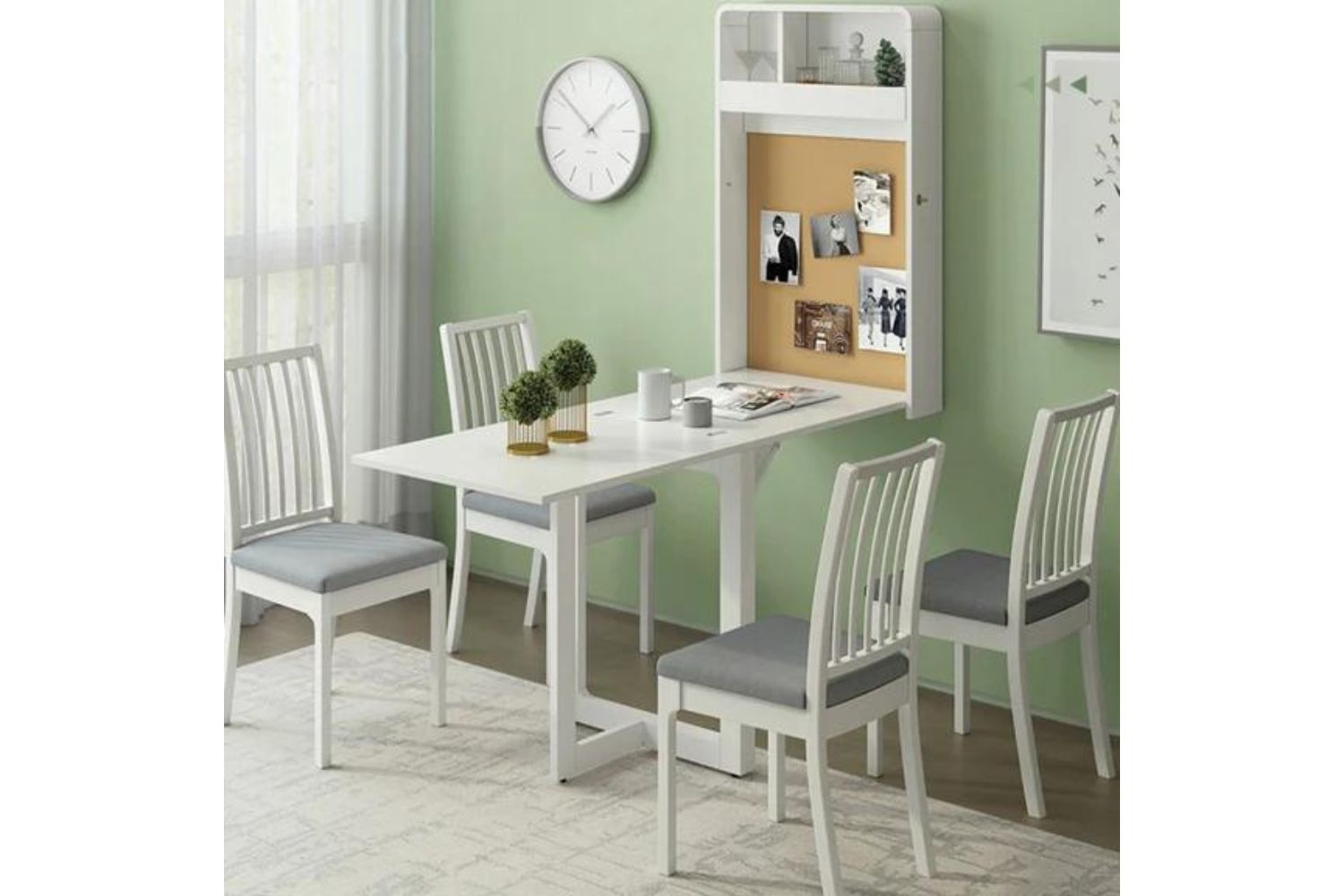 RYLER Wall Mounted Drop Down/Foldable Dining Table with Pushpin Board ...